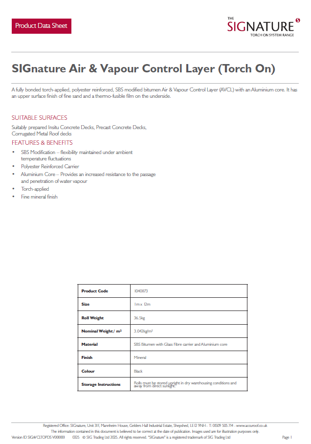 SIGnature Air & Vapour Control Layer Torch On PDS March 2025 V1 - AccuRoof