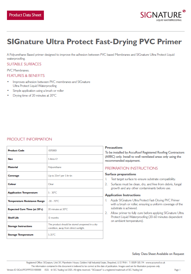 SIGnature Ultra Protect Fast-Drying PVC Primer PDS May 2025 V1 - AccuRoof